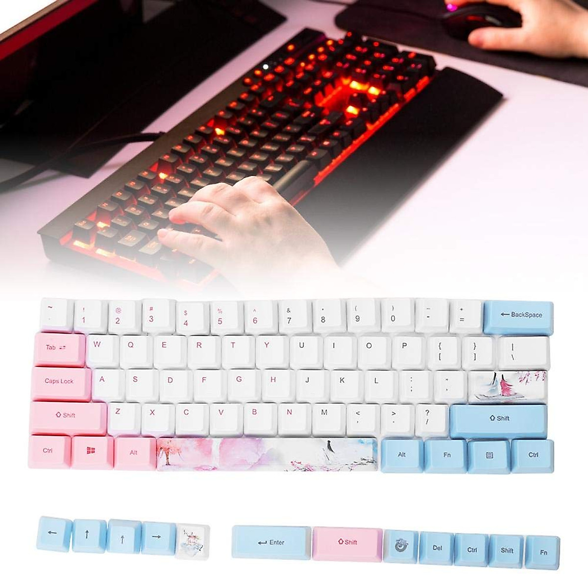 73PCs Keycaps PBT Mechanical Keyboard Accessory Five-Faced Dyed Anime Universal Keycap for Mechanical Keyboard(Three Lives III)