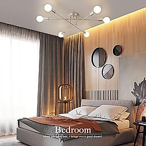 BrkNit 6-Light Modern Sputnik Chandeliers, Silver Mid Century Semi Flush Mount Ceiling Light Fixtures with E26 Base, Industrial Vintage Kitchen Farmhouse Light for Dining Room Bedroom Living Room