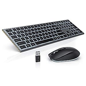 Backlit Wireless Keyboard and Mouse for Mac- seenda Rechargeable Silent Full Size Cordless Keyboard and Mouse Combo, Compatible with Mac OS, Windows 7/8/10, MacBook air/pro, Laptop (Black)