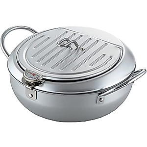 Yoshikawa SJ1025 Deep Frying Pot, Tempura Pot with Lid, Thermometer, 9.4 inches (24 cm), Gas Fire, Induction Compatible, Made in Japan
