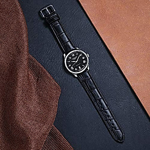 iStrap Leather Watch band Alligator Grain Calfskin Replacement Strap Stainless Steel Buckle Bracelet for Men Women-18mm 19mm 20mm 21mm 22mm 24mm-Black Brown