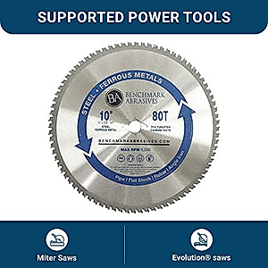 Benchmark Abrasives 10" TCT Saw Blades, Tungsten Carbide Tipped Circular Metal Cutting Saw Blades for Steel, Stainless Steel, Nickel, Titanium, Ferrous Metals, Steel Pipe (10" 80 Teeth)