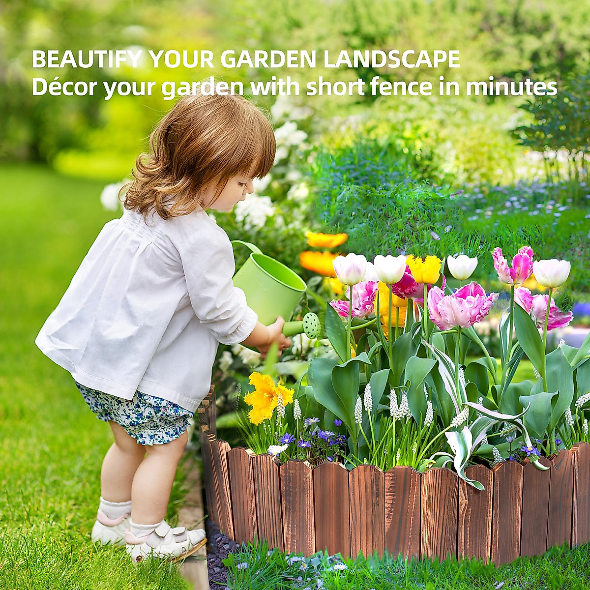 LINSHRY Wood Garden Edging Border, 2 Pack 7.9 in H x 3.9 ft L. Wooden Garden Fence Border for Decorative Landscape Border Edging, Courtyards Planting Fence Tree Fences(Total 7.8ft Length), RXZER03