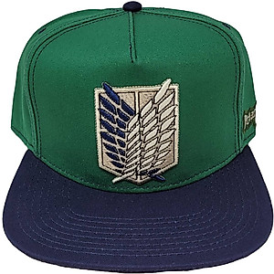 Attack on Titan Season 4 Green and Black Scout Regiment Shield Embroidered Flat Bill Snapback 5 Panel Adult Unisex Hat
