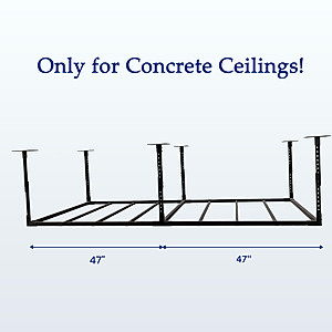 VWZ 4×8' Overhead Garage Storage Rack, Adjustable Garage Ceiling Storage Racks, Heavy Duty Garage Shelving, Garage Hanging Storage Racks with A Load Capacity of up to 1320 Lbs, Black. (Bottomless)