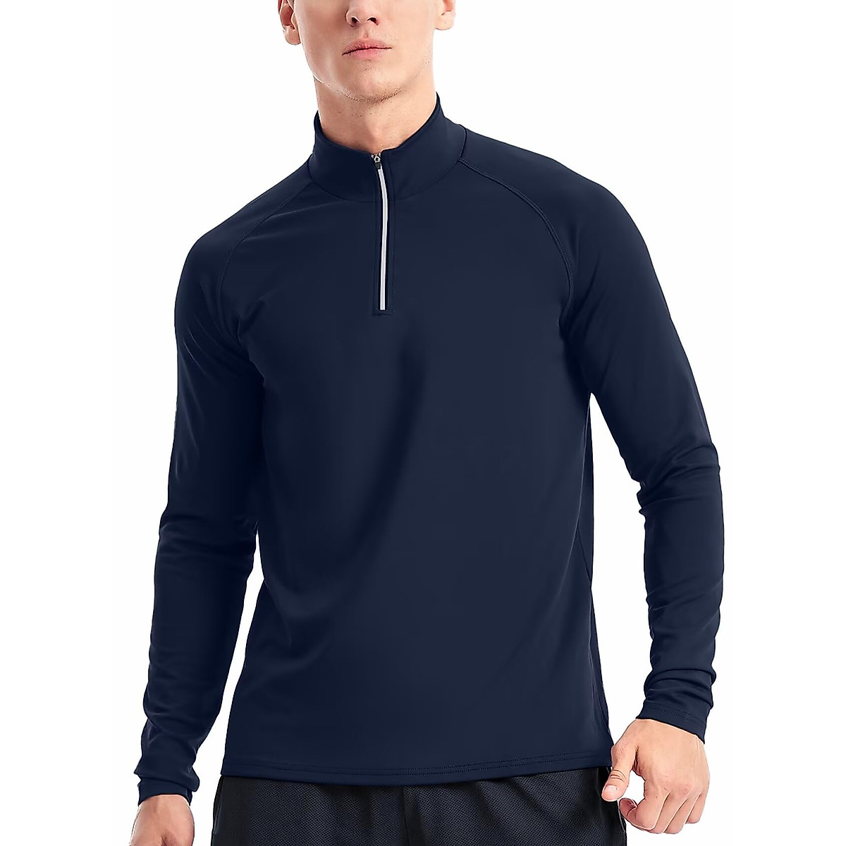 Mens 1/4 Zip Pullover Running Moisture Wicking(Midnight Navy,M)