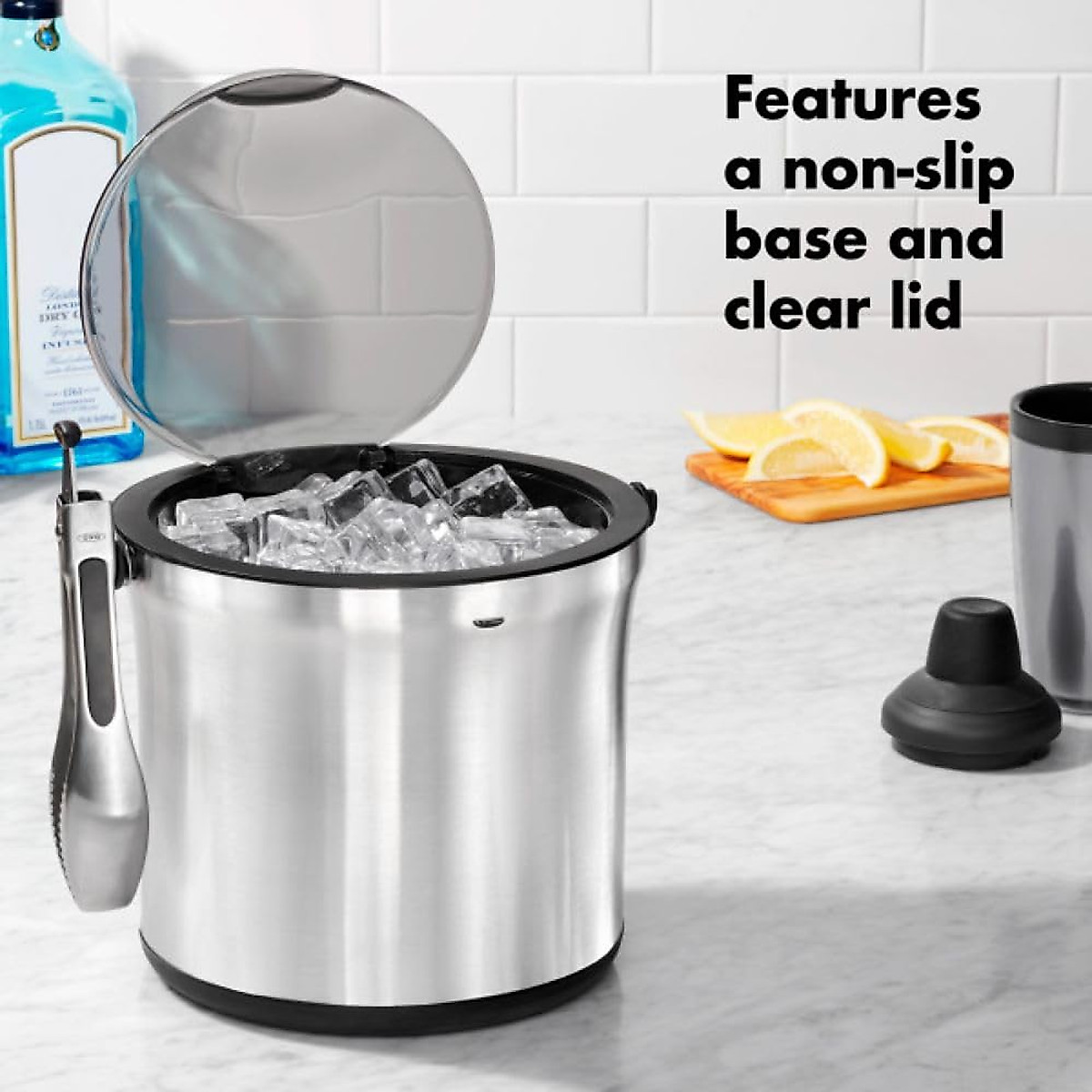 OXO Ice Bucket and Tongs Set - Brushed Stainless Steel