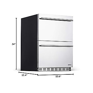NewAir 24" Outdoor Fridge with Dual Drawers for Wine, Beer, and Beverages | 20 Bottle and 80 Can Capacity | Built-in or Freestanding | Weatherproof Stainless Steel Fridge | Ideal Outdoor Patio Fridge