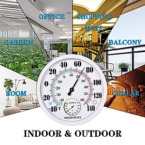 Indoor Outdoor Thermometer Large Waterproof Wall Patio Weather Thermometer No Battery Required Hanging Decor (White)