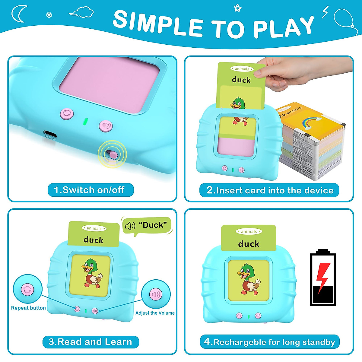 Talking Flash Cards for Toddler 1 2 3 4 Year Old Gifts, Learning Toys for Toddlers 2-4 Years, Sensory Toys for Kids with Autism, Speech Therapy Toys, Montessori Toys, 224 Sight Words Flash Cards