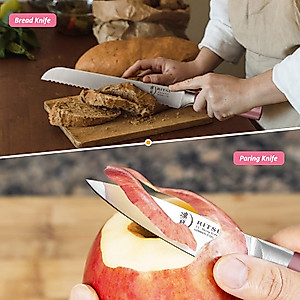 RITSU Knife Set - Professional 6 Pieces Knife Set With Block - Premium German Steel Chef Knife Set With Hollow Handle - Pink