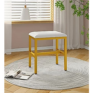 Vanity Bench Vanity Stool Chair for Bathroom Makeup Vanity Chair for Vanity Makeup Room Small Tall Gold White-NO pre-drilled Holes in The Bottom