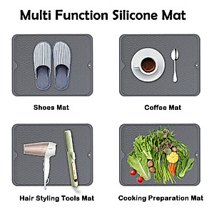 Silicone Drying Mat for Kitchen Counter,Non-slip,Heat Resistant ,Easy to Clean,Foldable,Suitable for Lining Kitchen Counter or Sinks, Refrigerators or Drawers, Gray 12" x 16"