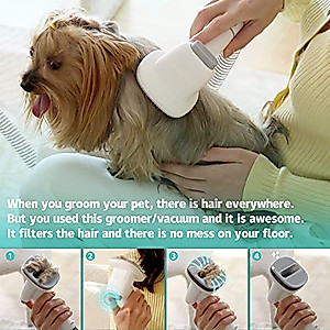 LMVVC Grooming Kit with 2.3L Vacuum Suction 99% Pet Hair, Pet Grooming Vacuum Low Noise for Grooming with 5 Tools and 4 Different Lengths Clipper Guards for Dog Cat (White)