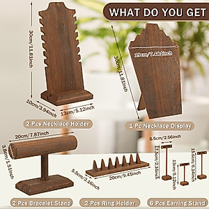 Jerify 13 Pcs Jewelry Displays Holder Set Wooden T Shape Necklace Bracelet Finger Ring Earring Display Stand for Home Jewelry Organizer Store Showcase Selling