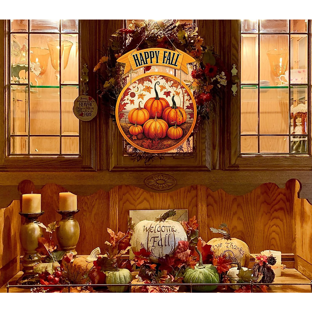 D24TIME Fall Welcome Sign Thanksgiving Door Sign Autumn Pumpkin Harvest Hanger Front Door Sign Thanksgiving Hanging Sign for Wreaths Farmhouse Home Yard Thanksgiving Decorations Indoor Outdoor Decor