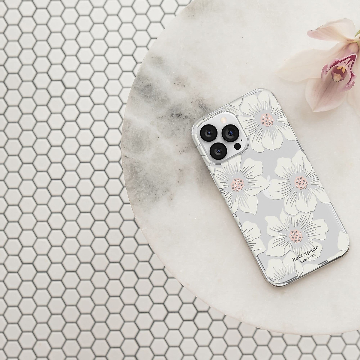 kate spade new york Protective Hardshell Case for iPhone 13 Pro Max - Hollyhock Floral Clear