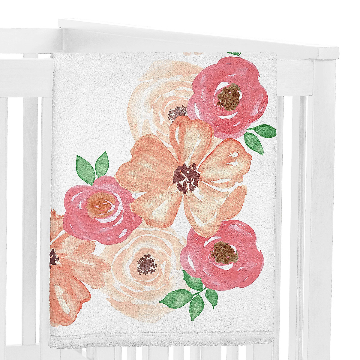 Sweet Jojo Designs Watercolor Floral Girl Milestone Blanket Monthly Newborn First Year Growth Mat Baby Shower Memory Keepsake Gift Picture - Peach and Green Boho Shabby Chic Rose Flower