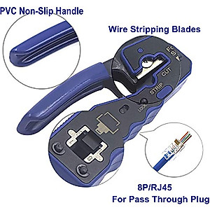 VCE RJ45 Pass Through Crimp Tool with Replacement Blades for Cat6a Cat6 Cat5e Cat5 Connector, All-in-One Ethernet Cable Crimping Tool Wire Stripper Cutter