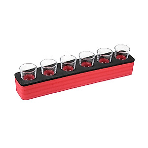 Polar Whale Shot Glass Holder Organizer Modern Tray for Home Kitchen Bar or Club Party Durable Red and Black Durable Foam Serving Rack 14.5 Inches Wide Holds 6 Shots
