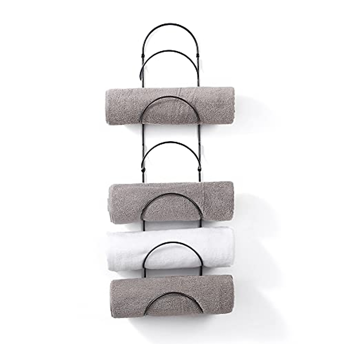 Autree Metal Wire Towel Rack Wall Mount Storage,Towel Rack Holder with 6 Compartments,Metal Wine Racks Wall Mount,Shelves for Bathroom Towels Black
