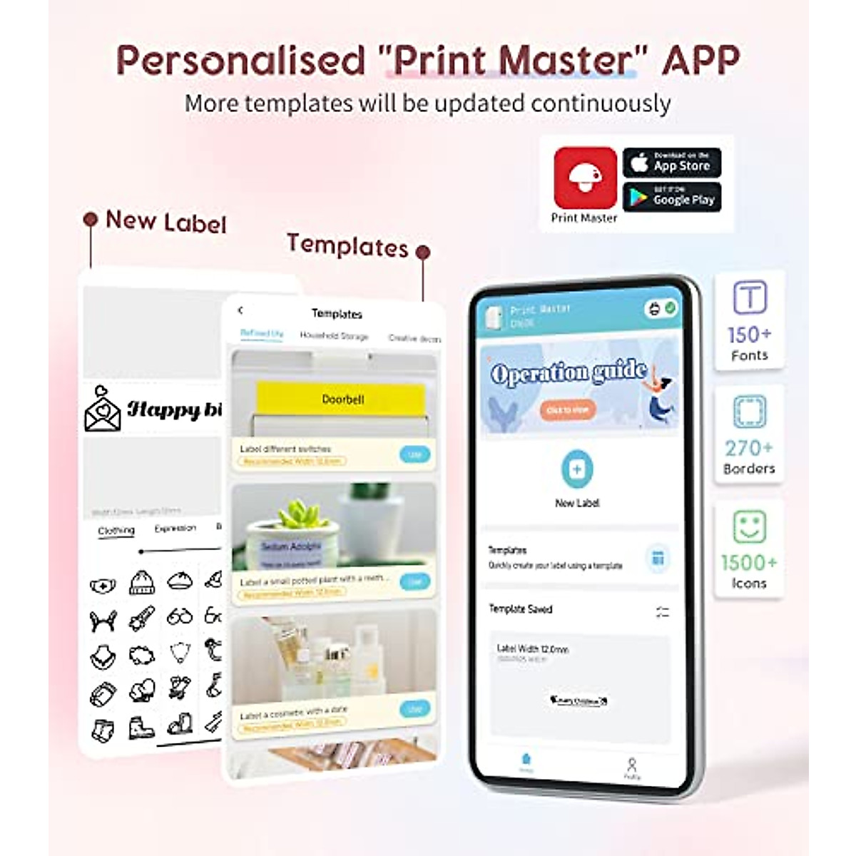Vixic D1600 Bluetooth Label Maker (Comes with 1 Label Tape) Bundle with 4-Pack 3D11 Black on Clear Tapes, 1/2 Inch x 23 Feet (12mm x 7m) Each, Compatible D1600 Label Maker