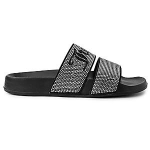 JUICY COUTURE Slide Double Strap Sandals, Beach Flats for Women, Summer Shoes-Winx-Black Multi-6