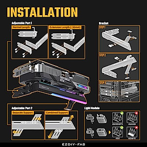 EZDIY-FAB 5V ARGB GPU Holder Brace Graphics Card GPU Support Video Card Holder Bracket, Strenchable Structure, Video Card Sag Holder/Holster Bracket Support RX7990XTX, RTX4090, Black-341