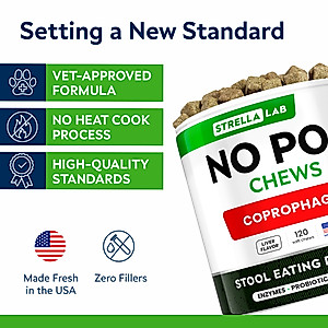 STRELLALAB No Poo Chews for Dogs - Coprophagia Stool Eating Deterrent - No Poop Eating for Dogs - Digestive Enzymes - Gut Health & Immune Support - Stop Eating Poop - Chicken Liver Flavor 120Chews