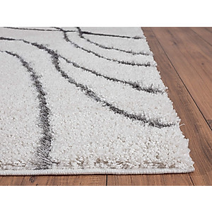 Abani Unique Boston Collection 5'3" x 7'6" Shag Area Rug - Cozy Soft & Plush Ivory Accent Rug Rugs