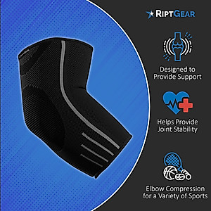 RiptGear Elbow Compression Sleeve - Elbow Brace for Men and Women - Sleeve for Tendonitis, Tennis Elbow, Golfers Elbow, Bursitis, Support Treatment for Joint Pain (Medium, Black (1 Pack))