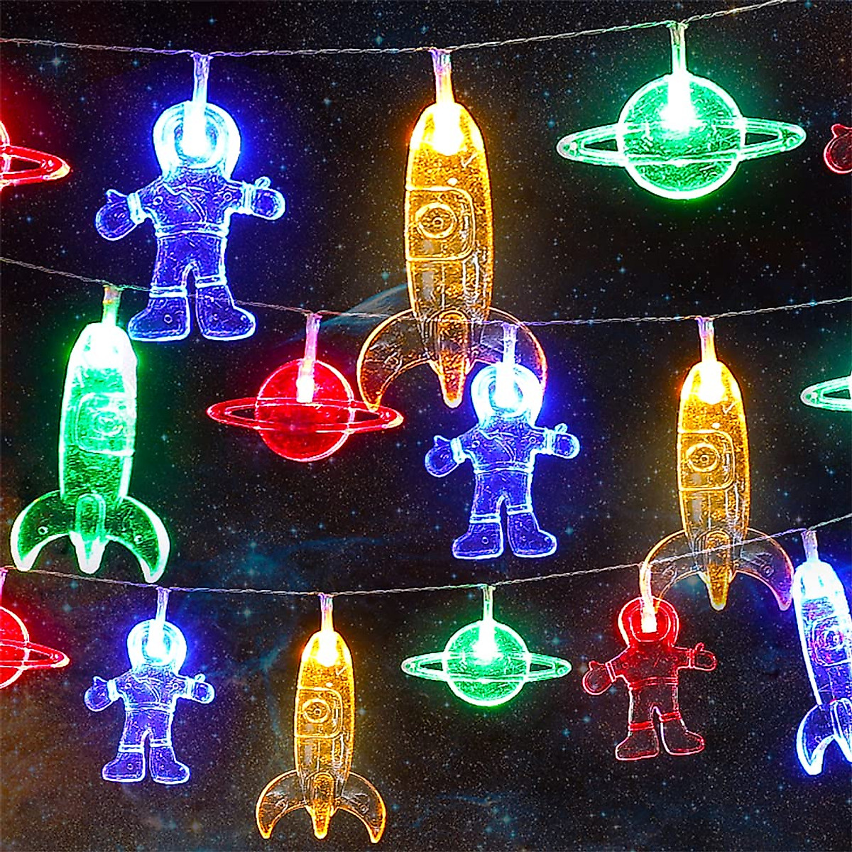 20 LED Children's Room LED String Light Astronaut Spaceship Rocket Pendants Holiday Party Lights Wall Window Nursery or Kids room Decor Wedding Around the Garden Party Patio Christmas (multicolour)