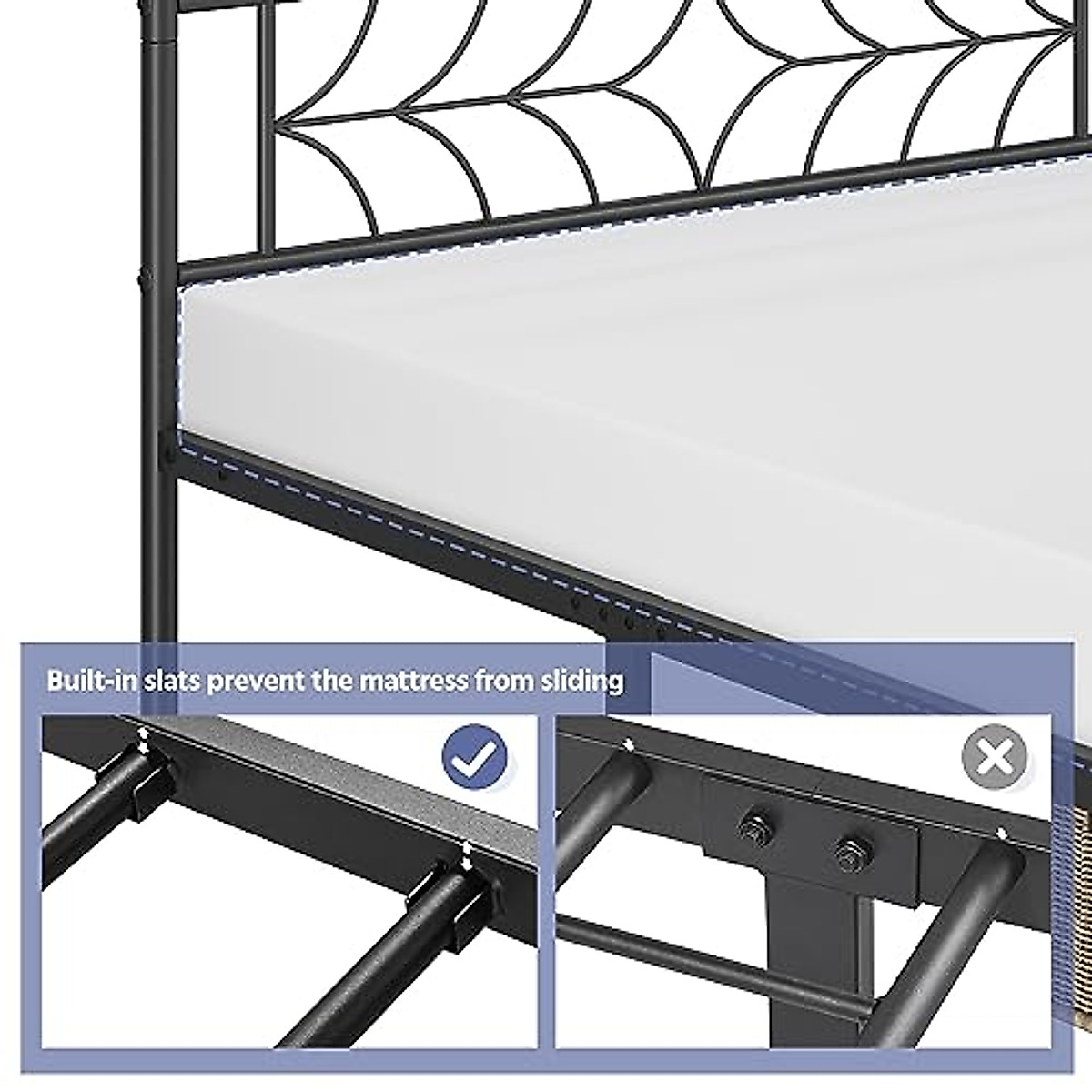 Topeakmart Queen Bed Frames Metal Platform Bed with Sparkling Star-Inspired Design Headboard and Footboard/13 Inch Underbed Storage/No Box Spring Needed/Sturdy Slat Support, Black Queen Bed