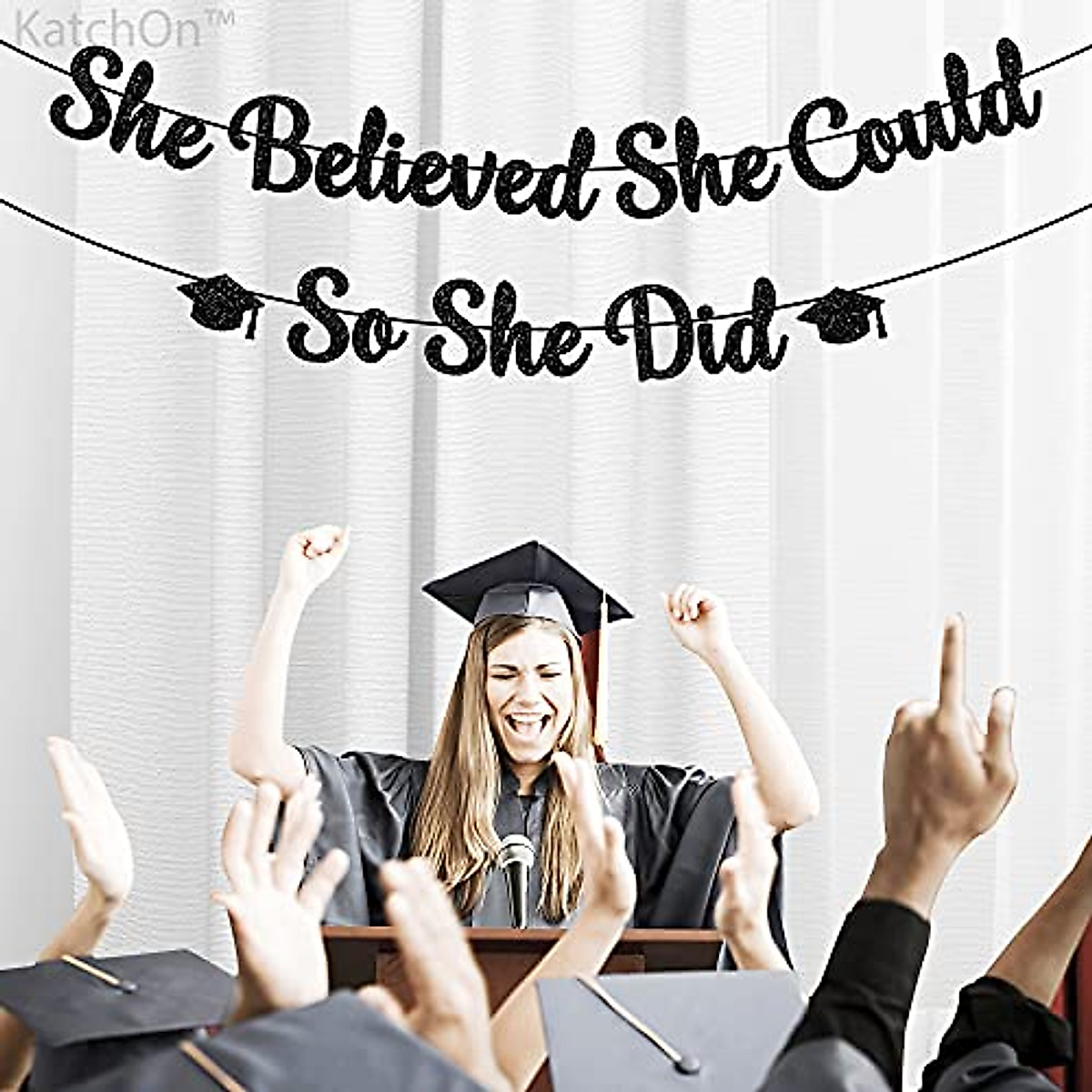 KatchOn, She Believed She Could So She Did Banner - Glitter, 10 Feet, No DIY | Congrats Grad Banner for Law School Graduation Decorations Class of 2023 | Medical School Graduation Party Decorations