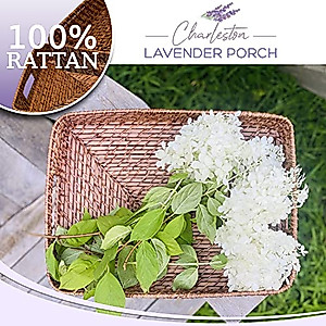 CHARLESTON LAVENDER PORCH Rattan Serving Tray Hand-Woven Rectangle with Handles | Naturally Beautiful Display for Breakfast, Snacks, Tea, Coffee Table or Ottoman | Genuine High Wall Wicker Basket