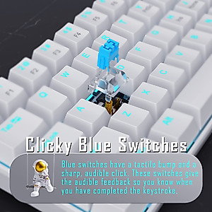 CMUNBBB 60 Percent Mechanical Gaming Keyboard, White Gaming Keyboard with Red