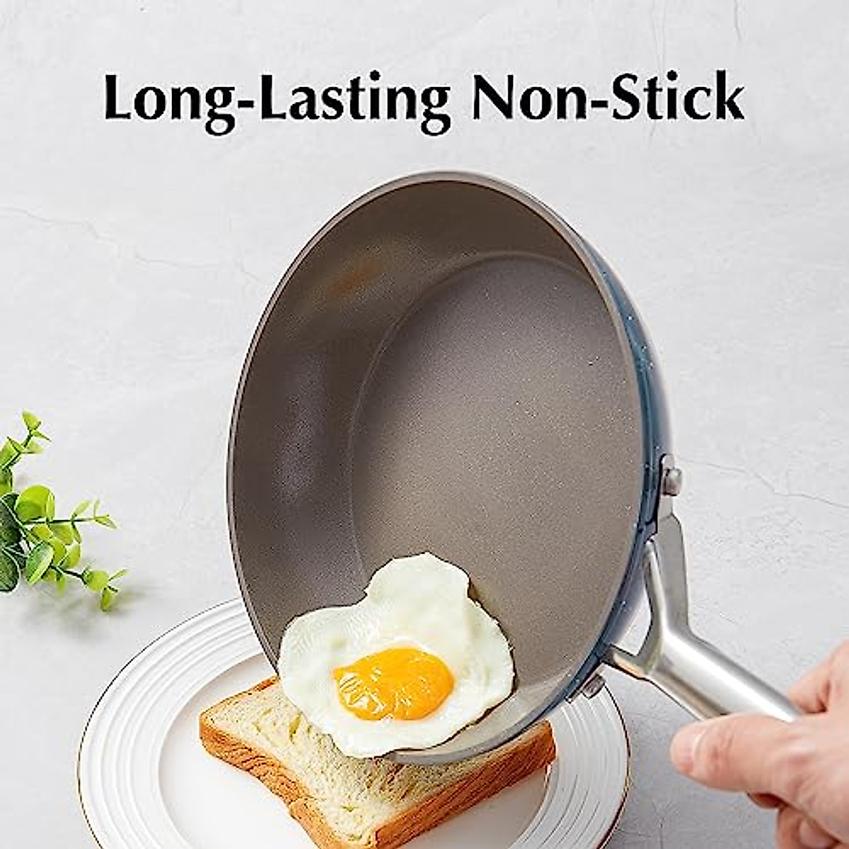 ROCKURWOK 8-inch Nonstick Ceramic Small Frying Pan, Durable and Safe for Induction, Oven and Dishwasher, Ideal for Omelet and Egg, Sapphire Blue