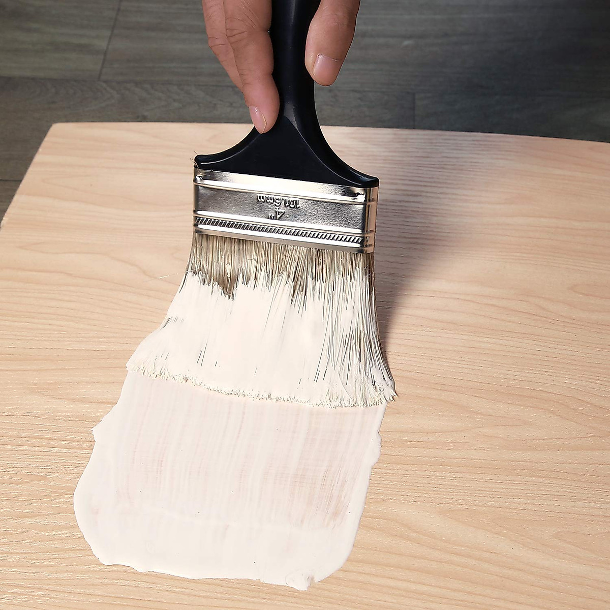 KINJOEK 4 Packs 4 Inch Paint Brushes, Home Wall Trim House Wide Chip Paintbrush Set, Professional Multi-Purpose Repair Tools for DIY Paint Stains Varnishes Glues Acrylics Cabinet Deck Fence Edge Door