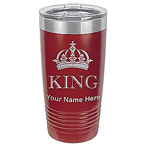LaserGram 20oz Vacuum Insulated Tumbler Mug, King Crown, Personalized Engraving Included (Maroon)