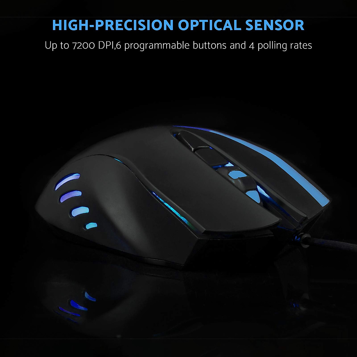 LED Backlit Gaming Mouse CHONCHOW Wired Programmable Mouse up to 7200 DPI 6 Buttons Ergonomic Design Best for FPS Gamers