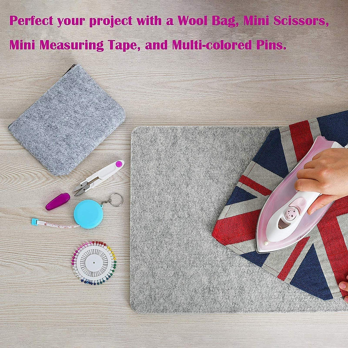 Rdutuok 17x13.5 Inches Wool Pressing Mat for Quilting Ironing Pad Pure Wool from New Zealand Easy Press Wooly Felted Iron Board for Retains Heat, Great for Quilting & Sewing Projects