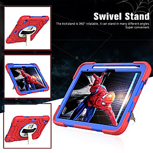 LTROP iPad 10th Generation Case(10.9-inch, 2022), iPad 10th Gen Case with Screen Protector, Hand/Shoulder Strap, Swivel Kickstand, Sturdy Cover Case for iPad 10.9 10 Generation for Kids Boys, Red