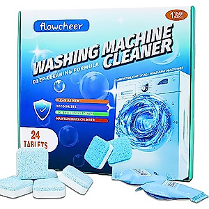 flowcheer Washing Machine Cleaner 24 Pack-Powerful Deep Cleaning Household Washing Machine Cleaner Tablets for HE Front Loader&Top Load Washer,-12 Month Supply