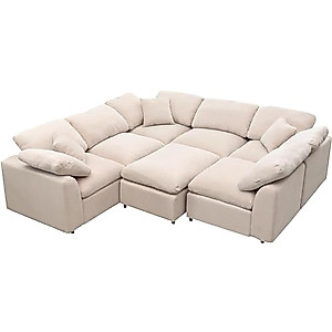 FANYE Oversized Free Combine Cushions Sectional Sofa Cum Sleep Sofabed, Deep Seat Modular Sofa&Couch W/Movable Ottoman Convertible Spacious Sleeper Couch Bed for Living Room, Down Stairs