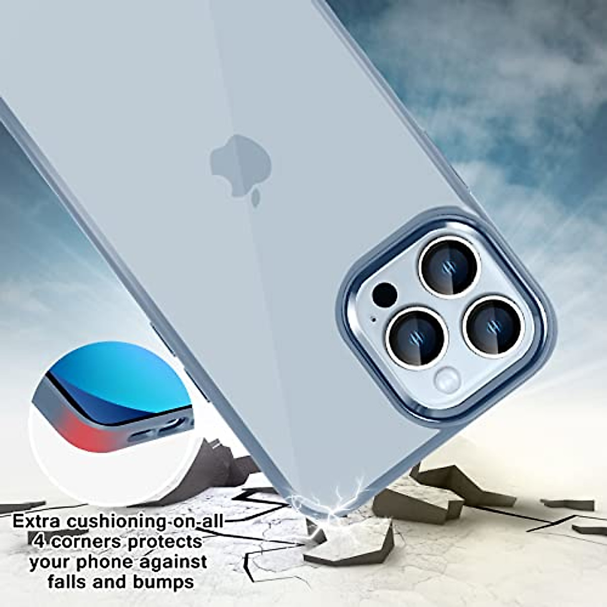 Pilipalanc Crystal Clear Acrylic Phone Case Designed for iPhone 13 Pro Max with Shockproof Bumper Non-Yellowing Anti-Slip Frosted Frame, Blue