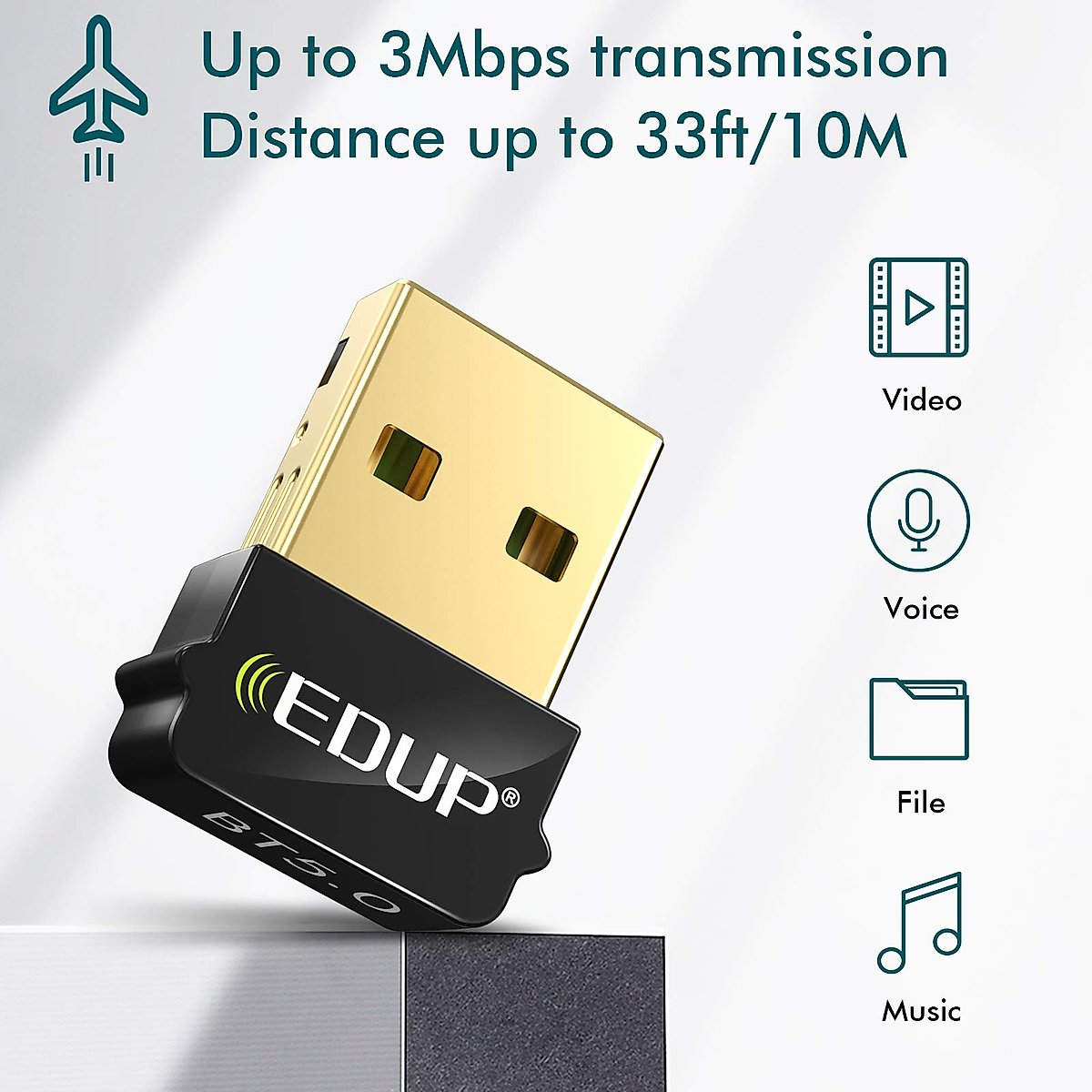Mini USB Bluetooth 5.0 Adapter for PC,USB2.0 Bluetooth EDR Dongle for Desktop PC Laptop Compatible with Windows 10/8.1/8 /7 (Need Installed Driver)