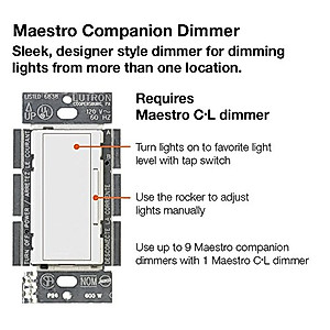 Lutron MA-R-WH Maestro Companion 120V 8.3A Designer Digital Dimmer Switch, White, 4.5Lx2.5Wx2.5H
