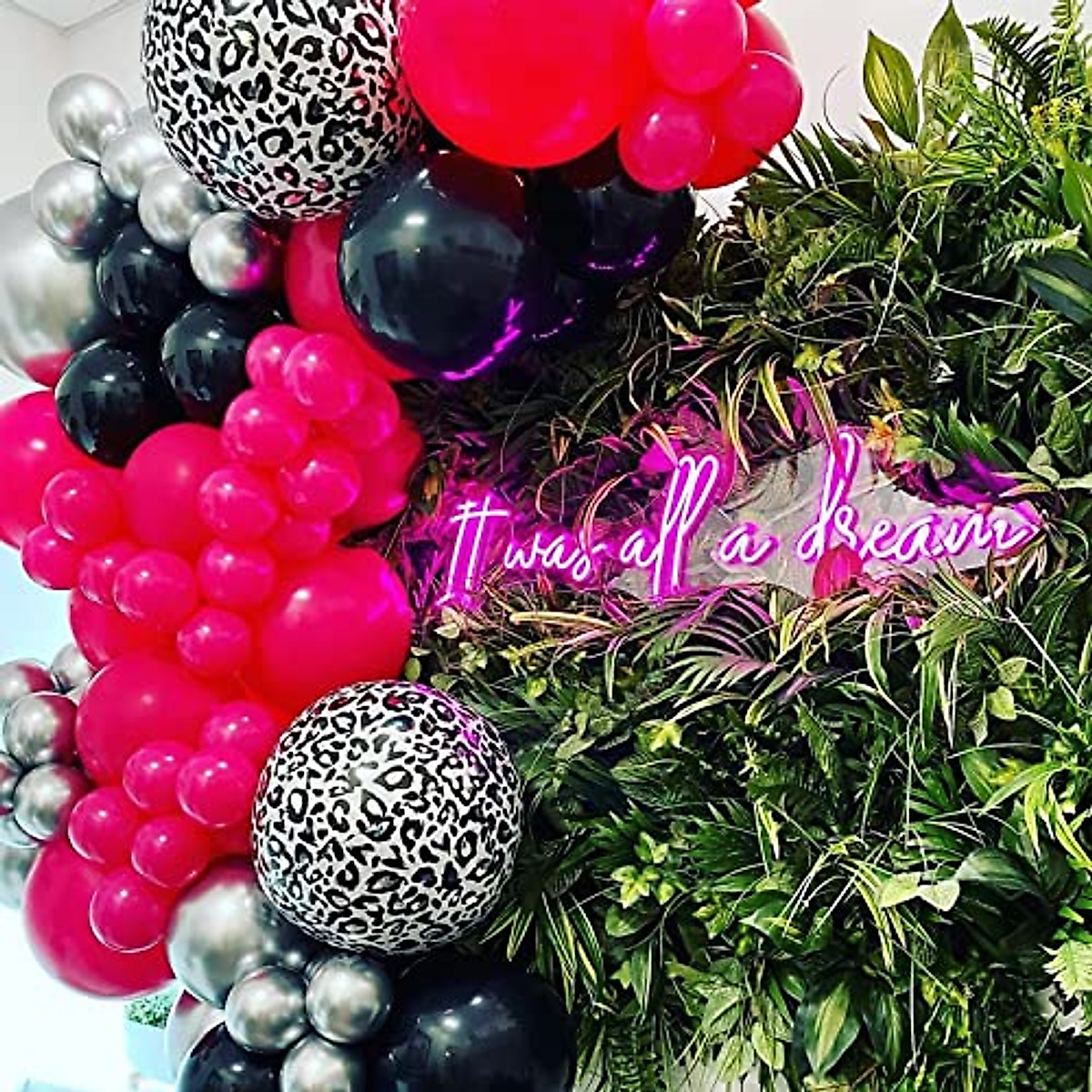 Hot Pink and Black Balloon Arch Kit, Hot Pink Black Balloon Garland Kit, Rose Red Black Latex Balloons Different Sizes for Women's Birthday Decorations Wedding Baby Shower Engagement Party Supplies