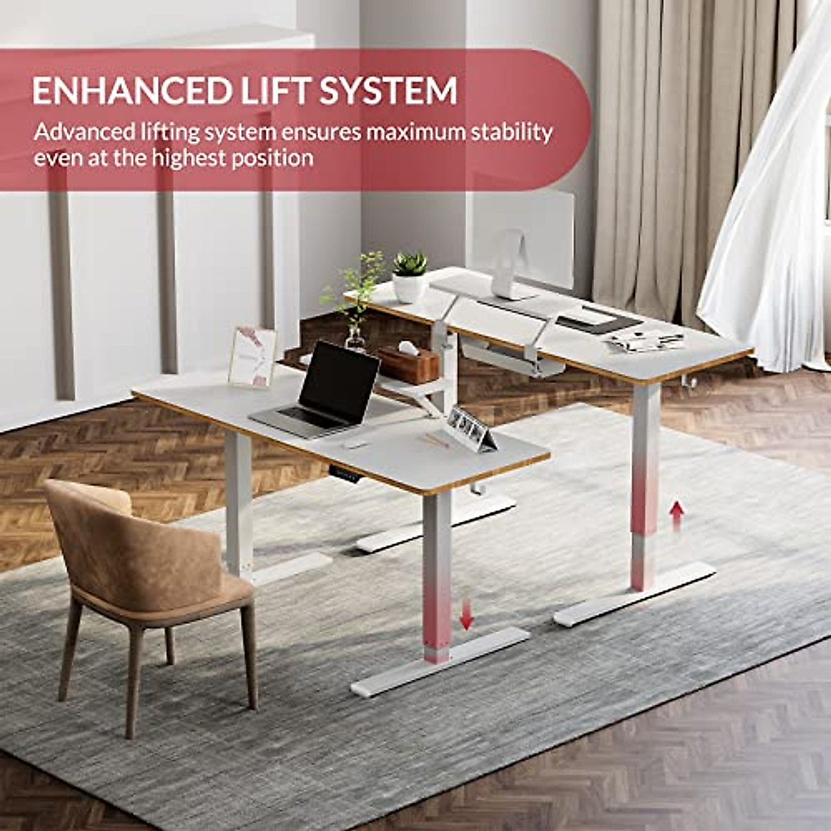 SANODESK Height Adjustable Desk 55 inch, Electric Standing Desk/w USB Charging Ports, White Sit Stand Desk for Home Office with Monitor Shelf (55 x 24 inches)