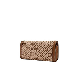 Tory Burch Women's T Monogram Jacquard Wallet Crossbody, Hazel, Tan, Print, One Size